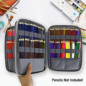 YOUSHARES 192 Slots Colored Pencil Case, Large Capacity Pencil Holder Pen Organizer Bag with Zipper for Prismacolor Watercolor Coloring Pencils, Gel Pens for Student & Artist (Learning Cat)