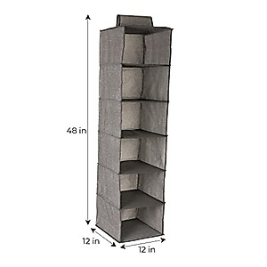 Smart Design 6-Shelf Cubby Sweater Hanging Organizer with Hook & Loop - Heavy Duty Twill Polycotton Material Clothes,Clothing, Accessories,Closet Storage Home Organization(12*48 Inch) [Gray] 6-Tier