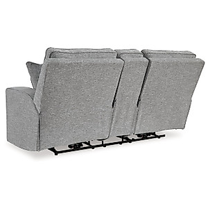 Signature Design by Ashley Biscoe Casual UV Resistant Power Reclining Loveseat with Console, Adjustable Headrest and USB Ports, Light Gray