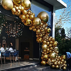 YAOWKY Gold Metallic Chrome Balloon Arch Kit, 100PCS 18In 12In 10In 5In Gold Latex Balloons Garland Arch Kit for Birthday Weddings Anniversary Graduation Gold Themed Party Decorationsarty Decorations