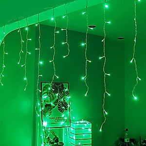 Qunlight Christmas Lights Outdoor IcicleLights 360LED 33FT 8 Modes, Connectable Hanging Fairy String Lights with 30V Plug in for Valentine Wedding Party Eave Garden Wall Decorations(Green)