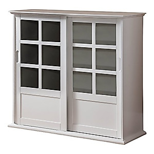 Kings Brand Furniture Holmes White Wood Curio Cabinet with Glass Sliding Doors