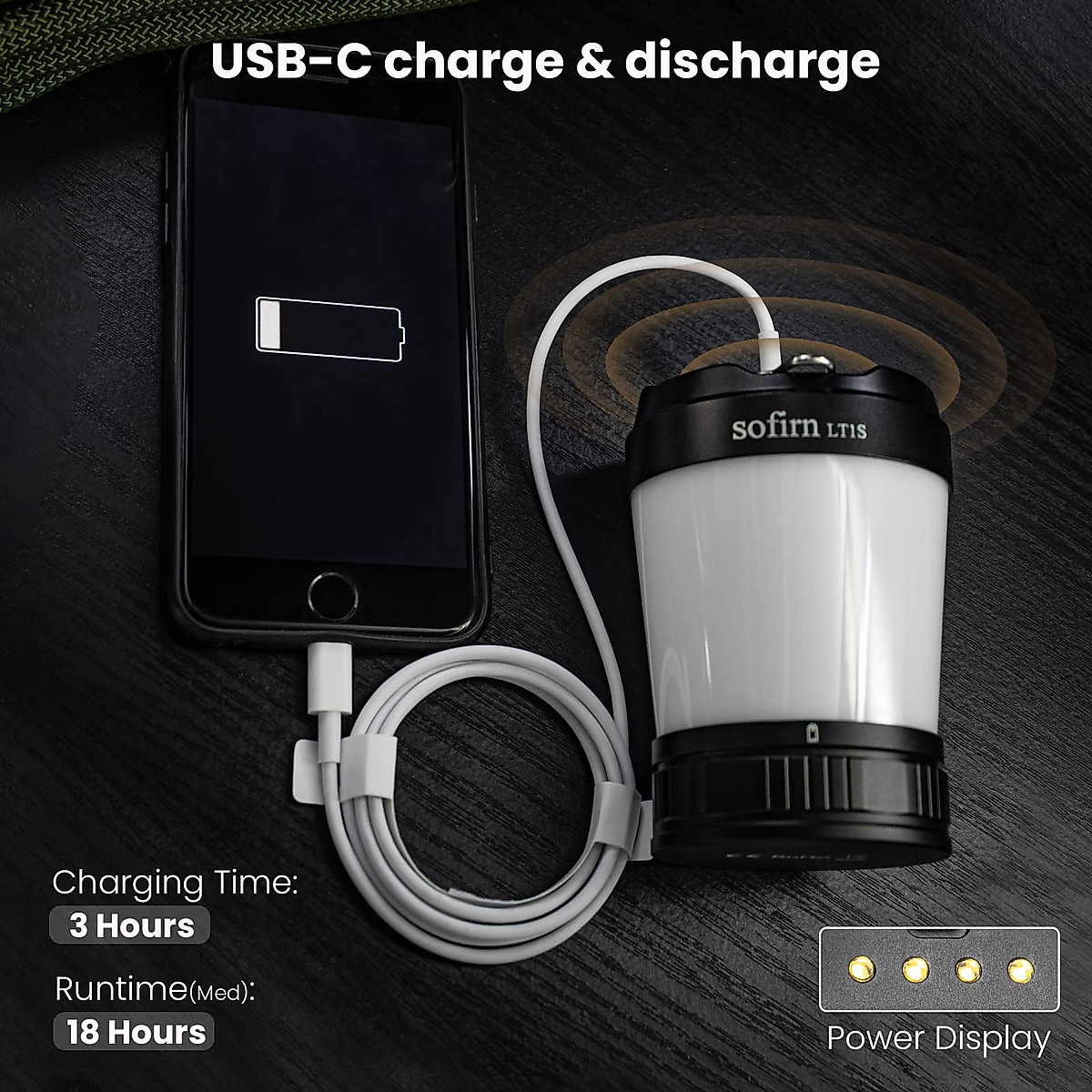 Sofirn LT1S LED Lantern Rechargeable, 500 Lumen, Adjustable Brightness and Tint, Red Light, Waterproof, 500 Hours Long Runtime Camping Lights for Hurricane, Outdoor, Home, USB C Cable Included