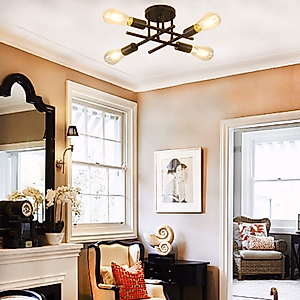 Giutna Modern Semi Flush Mount Ceiling Light Fixture,4-Light Farmhouse Light Fixtures Ceiling Mount,Industrial Chandelier Ceiling Lamp for Living Room Bedroom Kitchen Hallway,Bulb Not Included(Black)