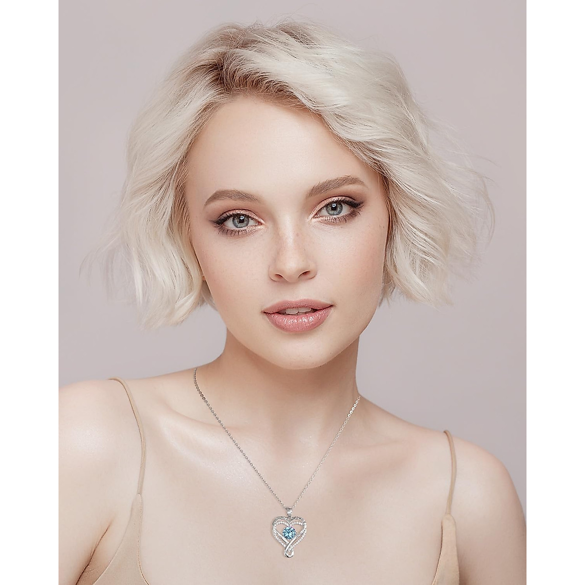 Mkhhy Gifts for Wife Birthday Anniversary S925 Silver Necklace for Women Girlfriend Her Infinity Heart Birthstone Womens Jewelry for Mom Daughter Mothers Day Valentines Day Christmas March Aquamarine