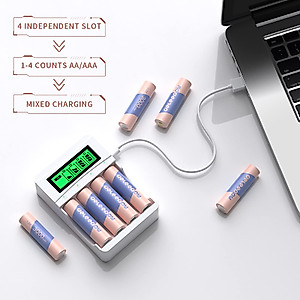 Deleepow AA Rechargeable Batteries 1.2V AA Batteries 8-Pack Nimh Double A Batteries 3000mAh 1200 Cycles with LCD Charger