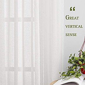 NICETOWN White Sheer Linen Curtains for Living Room 84 inch Length 2 Panels Set, Grommet Semitransparent Balance Privacy & Light Vertical Flax Sheer Drapes for Bedroom, W52 x L84