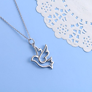 DAOCHONG S925 Sterling Silver Doves Birds Faith Hope Love Pendant Necklace 18 inches Rolo Chain