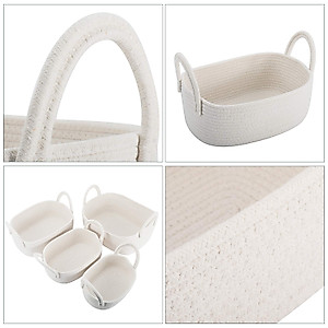 Patioer Storage Baskets Set of 4 - Woven Basket Cotton Rope Bin, Small White Basket Organizer for Baby Nursery Laundry Kid's Toy