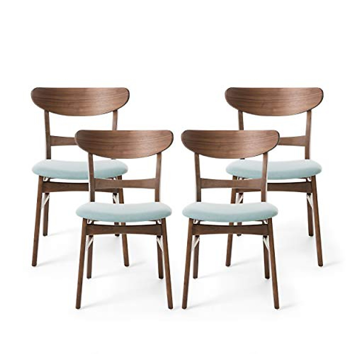 Christopher Knight Home Griselda Mid-Century Modern Dining Chairs (Set of 4),Polyester and Birch Wood, Mint, Walnut