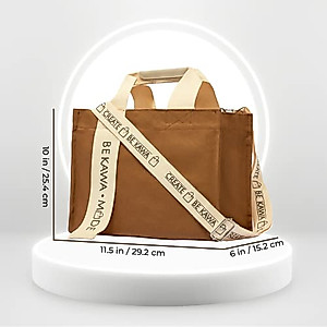 be kawa Tote Bag of Canvas Cotton Minimalist Handbag Perfect Pockets Medium Size Fashion Crossbody Bag Comfortable Strap (BROWN)