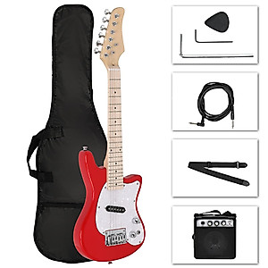 Ktaxon 30" Electric Guitar Kids Guitar Beginner Electric Guitar Kit with 5-watt Amp, Portable Bag, Adjustable Shoulder Strap, Plectrum, Power Wire and Wrench Tool(Red)