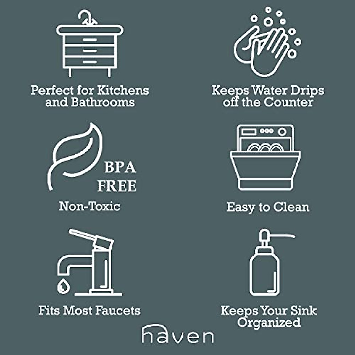 Haven Sink Shield - Silicone Faucet Drip Catcher Splash Guard - Sink And Countertop Water Protection Accessory for Kitchen, Bathroom, Bar, and RV (Grey)