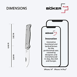 Boker Plus® Atlas SW - Slipjoint pocket knife with stainless steel handle scales - classic Folding knife with 12C27 blade - Slipjoint knife with knife case