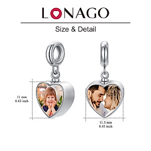 Personalized Heart Photo Cremation Urn Charm for Ashes Silver Custom 2 Picture Image Bead Fit Snake Bracelet Keepsake Memorial Locket for Women Mom (Double Love-2 Photos）