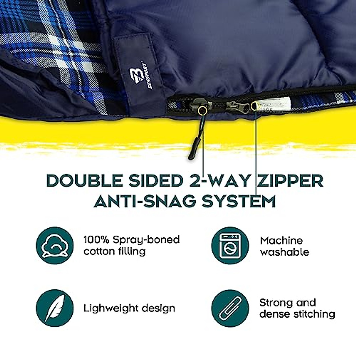 Bessport Flannel Lined Sleeping Bag Winter | 18℉ Extreme 3-4 Season Warm & Cool Weather Adult Sleeping Bags Large | Lightweight, Waterproof for Camping, Backpacking, Hiking