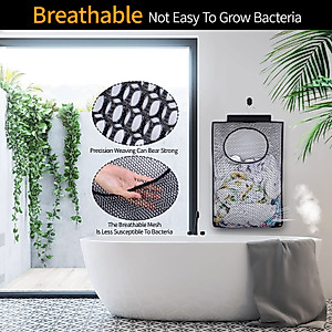 GUMQDD Breathable Mesh Laundry Hamper, Bringing Hooks Foldable Hanging Shower Caddy, Fast Drying Portable Space Saving Storage Bag, Applied to College Dorm Rooms, Gym, Swimming and RV Travel (Black)