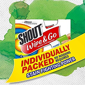 Shout Wipe and Go Instant Stain Remover, for On-the-Go Laundry Stains, 12 Count - Pack of 12 (144 Total Wipes)