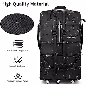 Gloyuda Expandable Foldable Luggage, 36'' Suitcase With Spinner Wheels, Rolling Duffel Travel Bag, Collapsible Luggage, With 2 Luggage Handle Wrap and 2 Fixing Straps, 1 Shoulder Strap (Black)