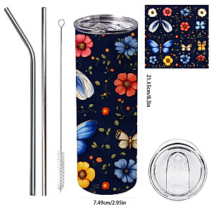 Medpol retro flower tumbler with lid and straw 20 oz insulated tumbler cups retro flower insulated travel coffee mugs for women cute sippy cups stainless insulated travel cups