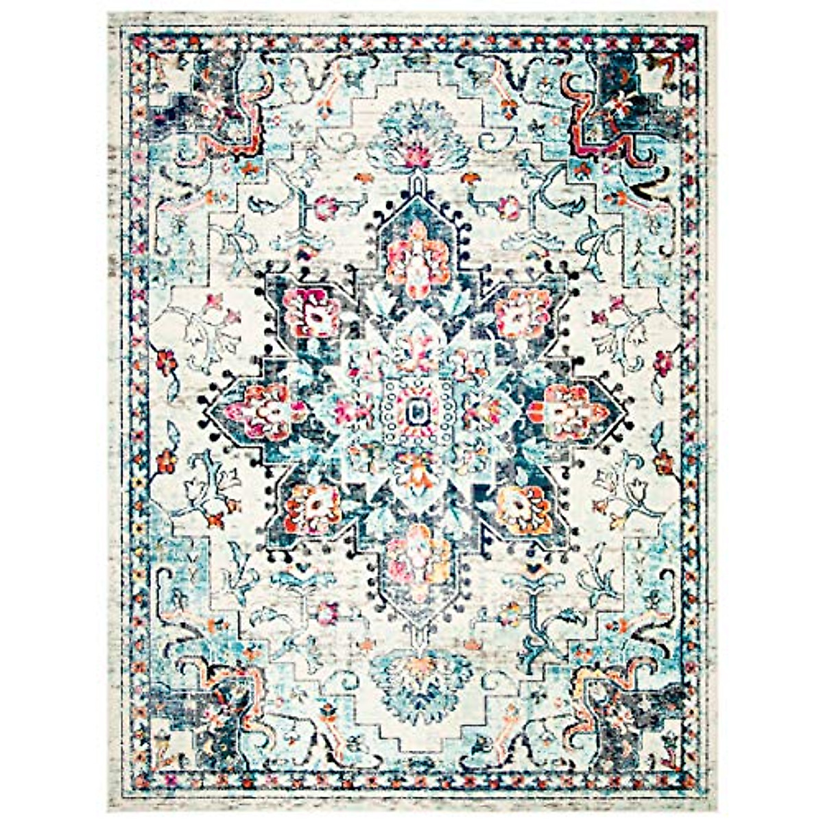 SAFAVIEH Madison Collection 8' x 10' Cream/Blue MAD473B Boho Chic Medallion Distressed Non-Shedding Living Room Bedroom Dining Home Office Area Rug