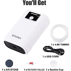 Aquarium Air Pump,CHERLAM Rechargeable&Portable Fish Aerator Pump,Lithium Battery Operated Fish Tank Air Pump with Air Stones,USB Air Pump for Fish Tank for Outdoor Fishing, Emergency, Power Cuts