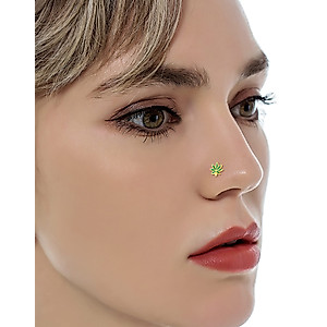 Tornito 16Pcs Nose Stud Ring L Shaped Nose Ring Heart Moon Bee Snake Leaf CZ Nose Studs Body Piercing Jewelry for Women Men 20G Gold Tone