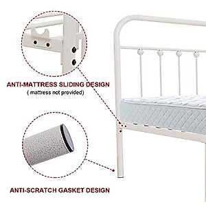 NEEBIRGELIA White Metal Bed Frame Queen Size with Headboard and Footboard Single Platform Mattress Base,Metal Tube and Iron-Art Bed（Queen,Grayish White）