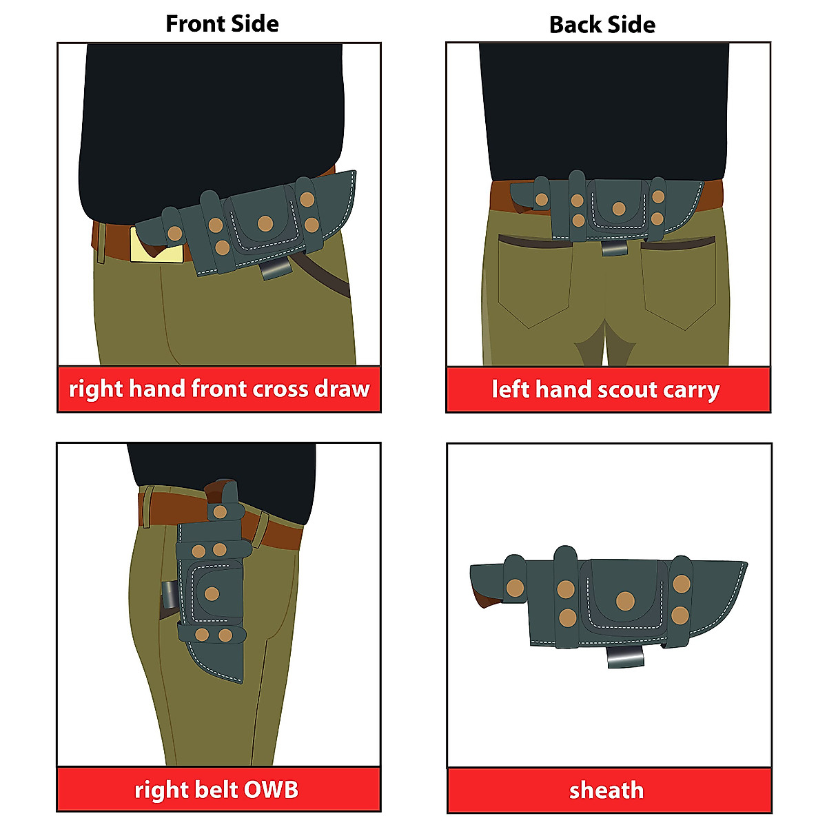 GCS Handmade D2 Steel Hunting Knife Full Tang Micarta Handle Hunting Knife with Right Hand Front Belt and Left Hand Scout Carry Buffalo Leather Sheath for Survival EDC GCS 236