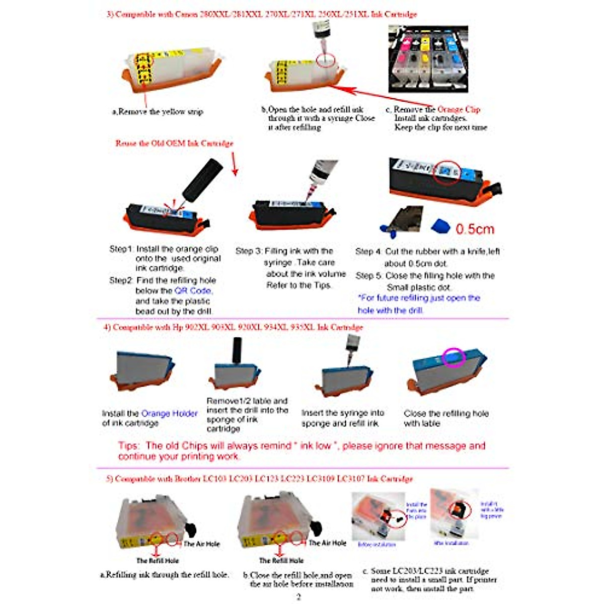 F-ink 6 Colors Empty Refillable Ink Cartridges Replacement for Canon 280xxl 281xxl PGI-280XXL CLI-281XXL for PIXMA TS9120 TS8120 TS8220 TS8320 Printer ( PGBK,BK,C,M,Y,Photo Blue )