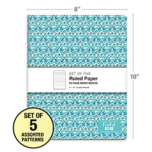 Elan Publishing Company Field Notebook/Journal - 8"x10" - Ikat Covers - Lined - Pack of 5