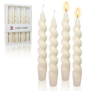 7.5 Inches Spiral Taper Candles Colorful Twisted Candle Dripless Long Candles, Handmade Candlesticks for Wedding Dinner Decor, Set of 4(White)