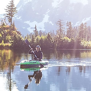 Intex Challenger K1 Kayak 1 Man Inflatable Canoe with Aluminum Oars and Hand Pump, Green/Blue