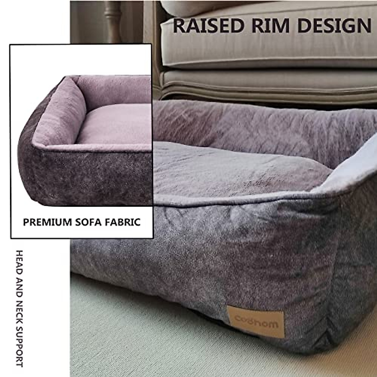 Coohom Rectangle Washable Dog Bed,Warming Comfortable Square Pet Bed Simple Design Style,Durable Dog Crate Bed for Medium Large Dogs (30 INCH, Black)