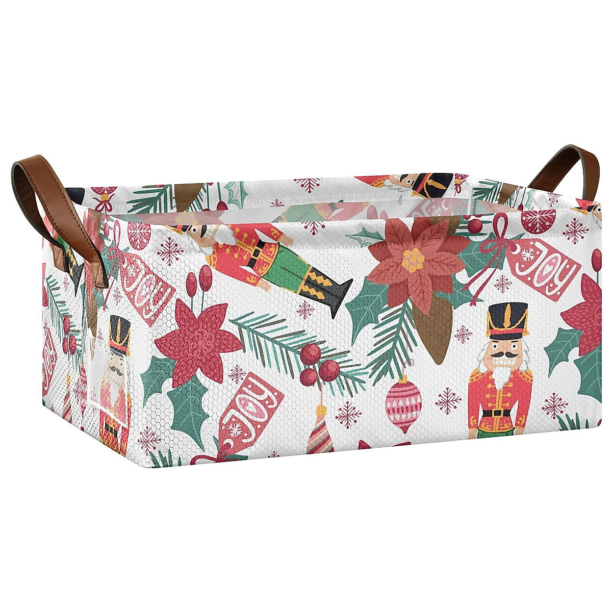 Exnundod Collapsible Storage Bin Christmas Nutcrackers Organizer Storage Shelf Basket Hand Drawn Storage Boxes with Handles for Closet Blanket Toys Home Dorm Office