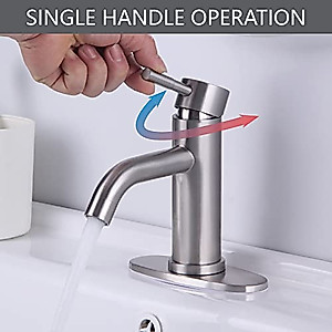 WOEN-FLOW Brushed Nickel Bathroom Faucet Sink Faucets Vanity Vessel Faucet & Deck Plate 1 or 3 Hole Washroom Taps Lavatory Faucet Stainless Steel cUPC Certified Single Hole Handle