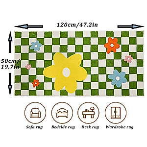 Green Checkered Rug for Living Room 19.7" x 47.2" Checkerboard Carpet Bedroom Bedside Rug Sofa Coffee Table Area Rug Soft Floor Mats Home Decor Anti-Slip Doormat