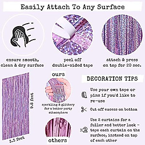 Light Purple Foil Fringe Curtain Backdrop (2 Pack) - 9.8 x 3.3 ft Photo Booth Backdrop Curtain for Parties - Tinsel Curtain Fringe Backdrop Party Decorations for Birthday, Wedding, Bachelorette Party