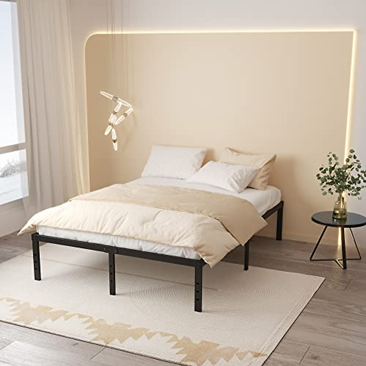 Maenizi 16 Inch King Bed Frame No Box Spring Needed, Heavy Duty King Platform Bed Frame Support Up to 3000 lbs, Easy Assembly, Noise Free, Black