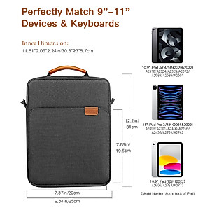 MoKo 9-11 Inch Tablet Sleeve Bag Handle Carrying Case with Shoulder Strap Fits New 11-inch iPad Pro M4/iPad Air M2, iPad 10th 10.9, iPad 9/8/7th 10.2, iPad Air 5/4th 10.9, Tab S8/S9 11, Black & Gray