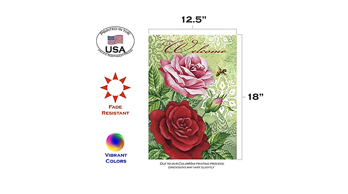 Toland Rose Welcome Garden Flag - Durable Outdoor Decor