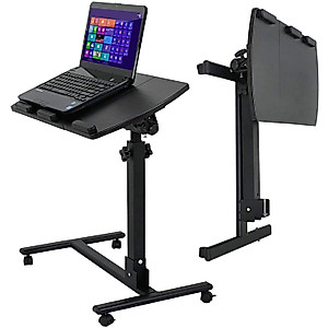 ZENY Mobile Laptop Stand Overbed Table Rolling Desk Cart Adjustable Sit-Stand Laptop Computer Desk Bedside Standing Desk, Height Adjutable 24'' to 35''