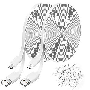 FASTSNAIL 2 Pack 26FT Flat Power Extension Cable for WyzeCam, for WyzeCam V3, for WyzeCam Pan, for KasaCam NestCam Indoor, for Yi Cam, for USB to Micro USB Charging and Data Sync Cord with Wire Clips