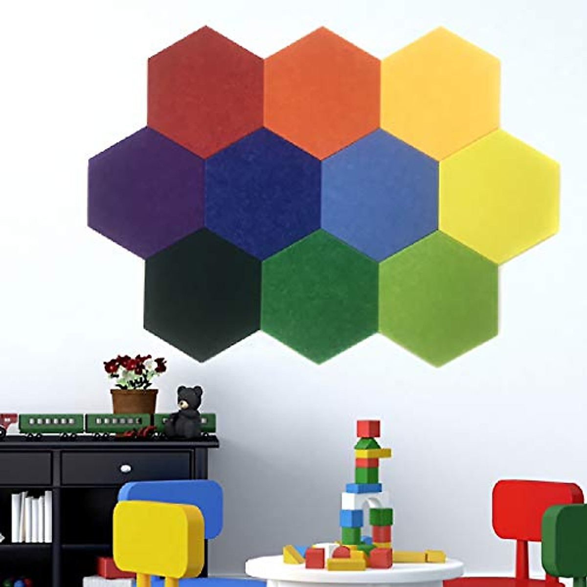 5 Hexagonal Color Felt Boards, self-Adhesive self-Adhesive Message Boards, Creative Photo Walls, Office Publicity Boards
