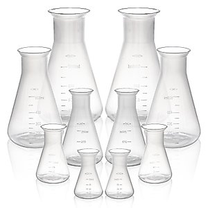 Covzoe 10 Pack Plastic Erlenmeyer Flask, Clear Scientific Conical Flask for Students Experiment, Laboratory Chemical Erlenmey Education Learning Tool, 50ml, 100ml, 250ml, 500ml, 1000ml