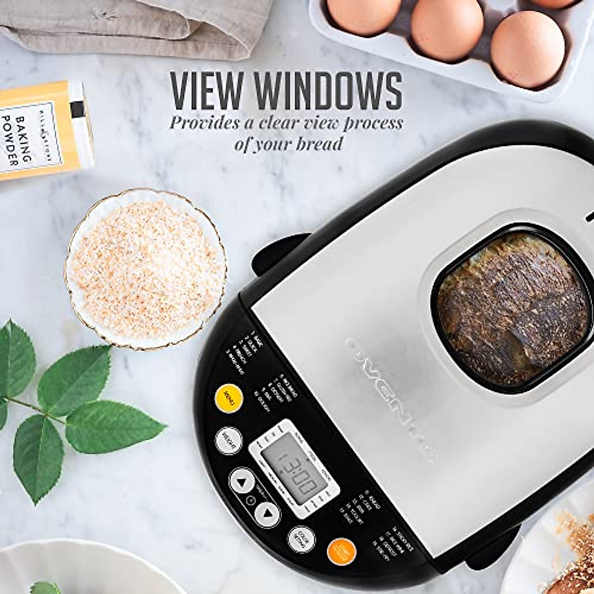 OVENTE Bread Maker Machine with Gluten Free Setting, 19 Preset Menu, Digital Display and Nonstick Baking Pan, Perfect for Homemade Loaf, Sourdough, Wheat, Dough, Black BRM5020B