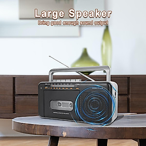 Portable Cassette Tape Player and Recorder with AM FM Radio, LED Power Indicator, Handheld, Loud Speaker,Microphone,3.5mm Earphone Jack,Powered by AC or C Batteries for Gift,Home