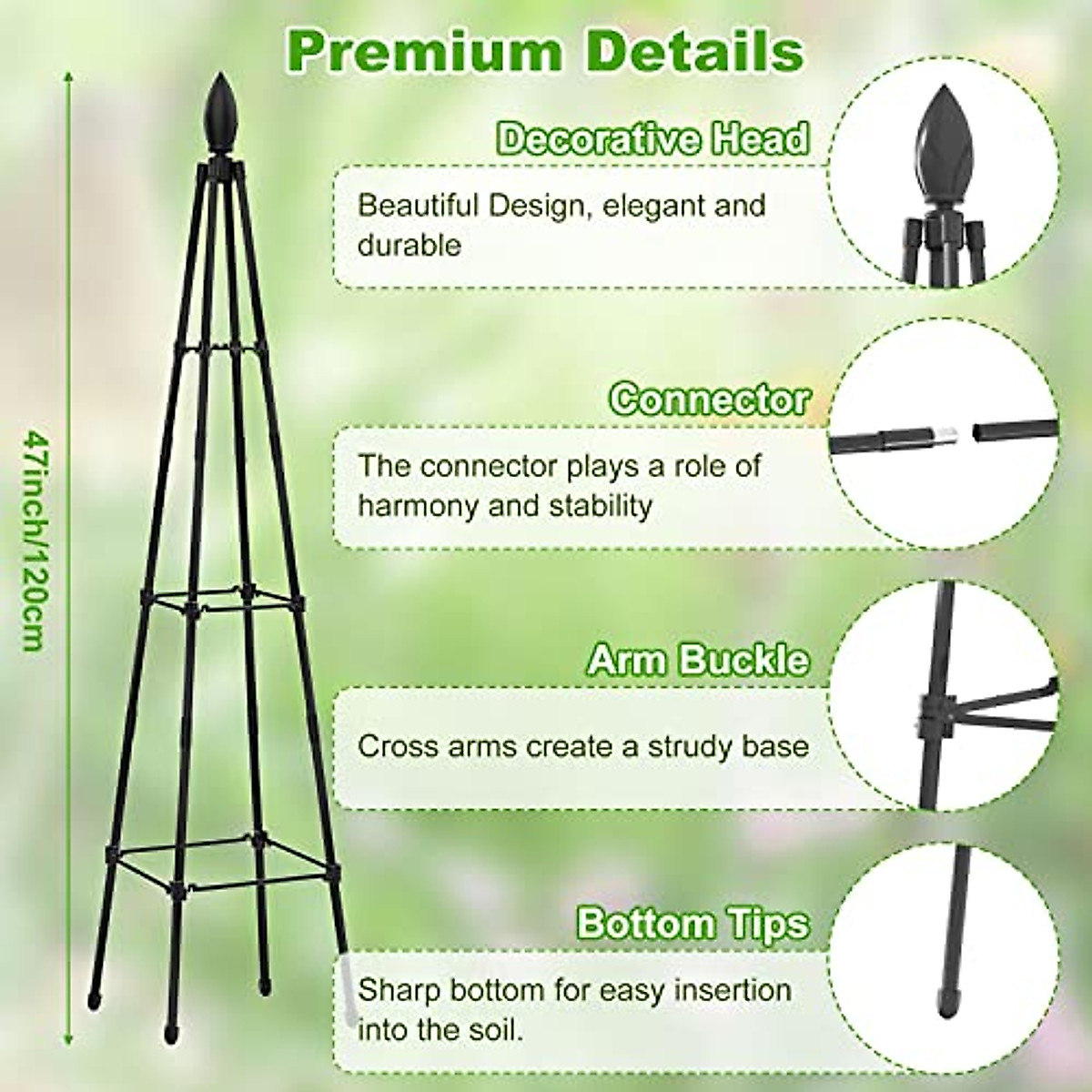 2 Packs Garden Trellis for Climbing Plants Outdoor, deaunbr Plant Support Tower Obelisk Trellis Garden Trellises for Vines, Flowers Stands, Indoor Potted Plants, Rose, Cucumber, Pea, Tomato, Clematis