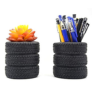 MONMOB Tire Shaped Planter Pencil Holder Pen Holder for Desk Home Office Accessories Organizer Succulent Cactus Planter Pot (Pack of 2)