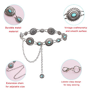 Topbuti Western Metal Oval Concho Chain Belt for Women Cowgirl Turquoise Waist Chain Belt for Dresses Jeans Western (Green)